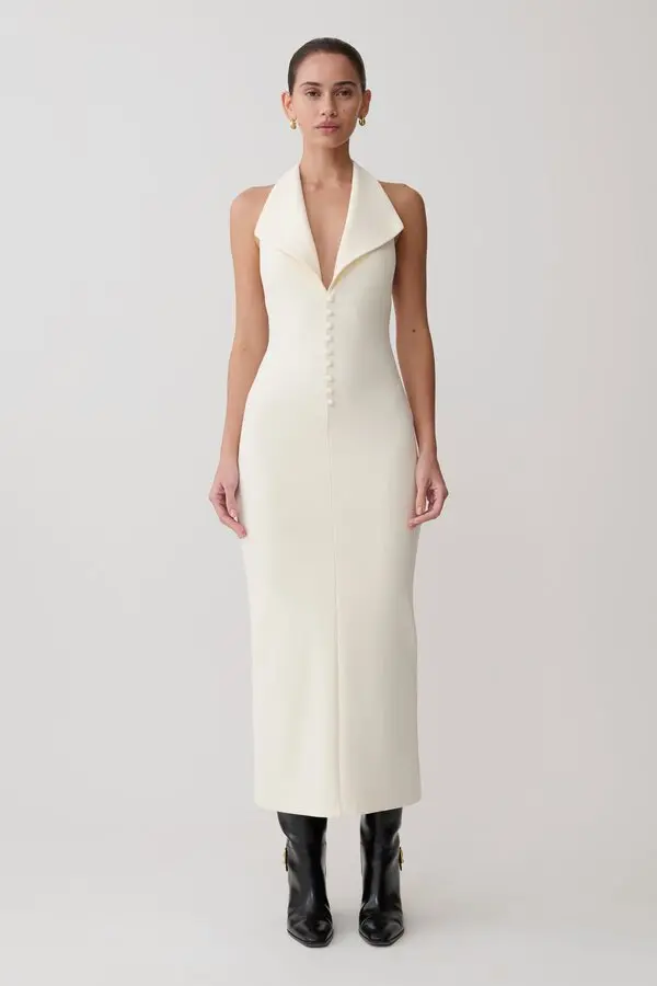Meshki Annita Crepe Halter Midi Dress - Ivory