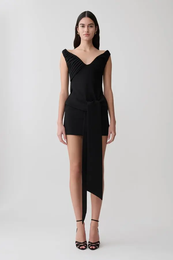 Meshki Runa Off Shoulder Mini Dress With Waist Tie
