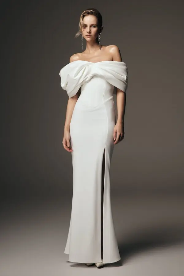 Meshki Aphrodite Off Shoulder Crepe Gown - Ivory