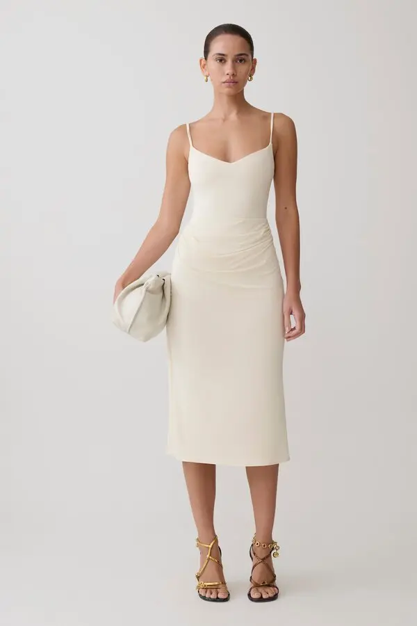 Meshki Vina Gathered Jersey Midi Dress - Ivory