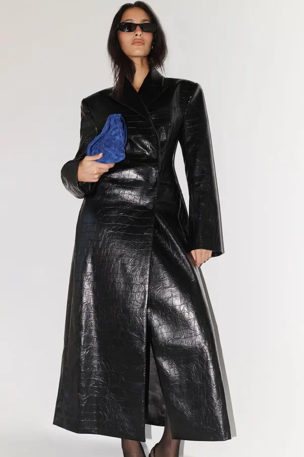 Meshki Rundy Croc Faux Leather Coat
