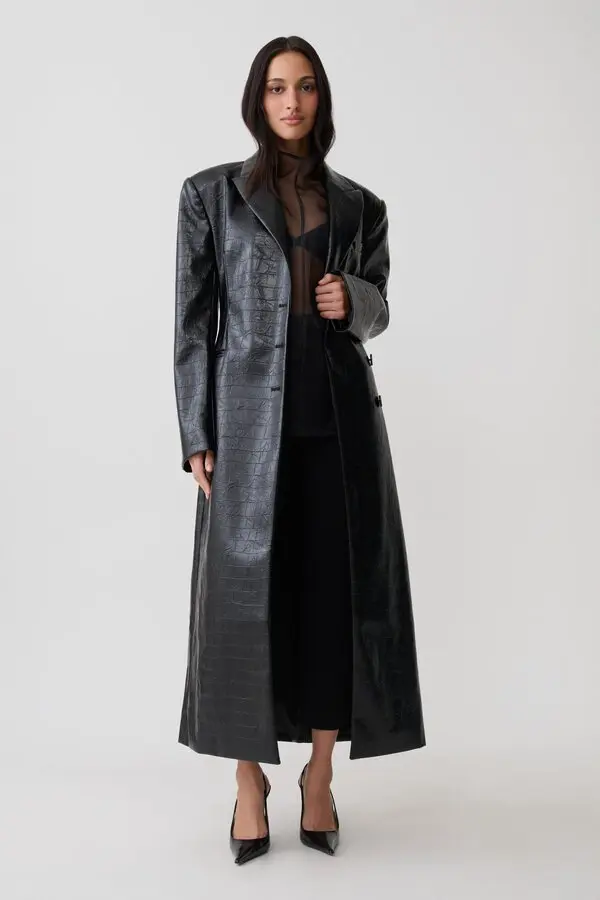 Meshki Rundy Croc Faux Leather Coat