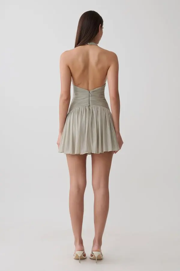 Meshki Lucille Halter Pleated Mini Dress