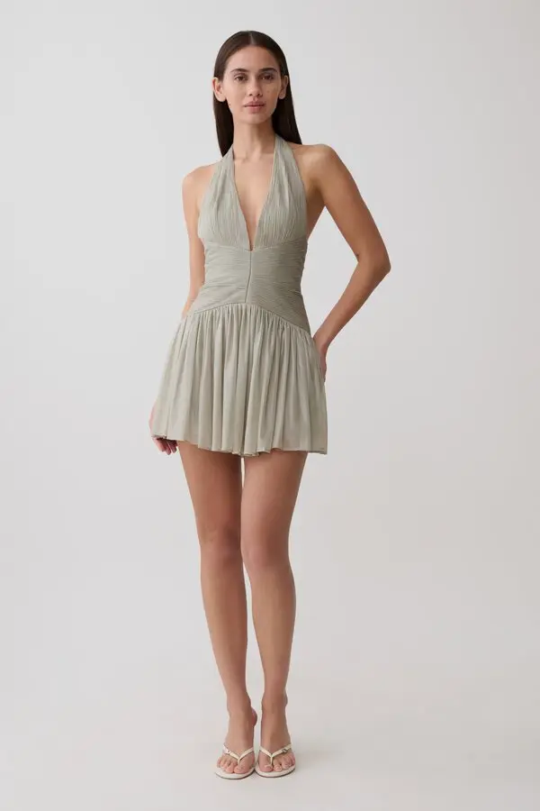 Meshki Lucille Halter Pleated Mini Dress