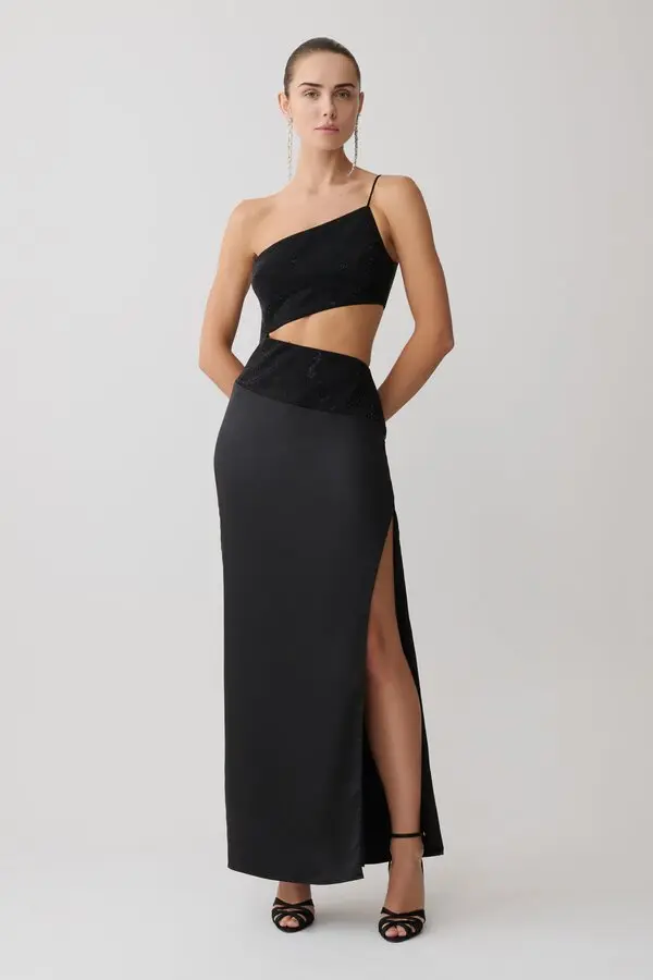 Meshki Athena One Shoulder Diamante Maxi Dress