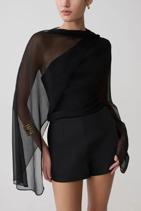 Meshki Ida Sheer Asymmetrical Long Sleeve Cape