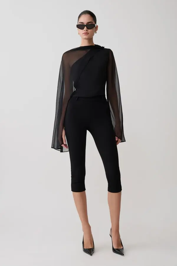 Meshki Ida Sheer Asymmetrical Long Sleeve Cape