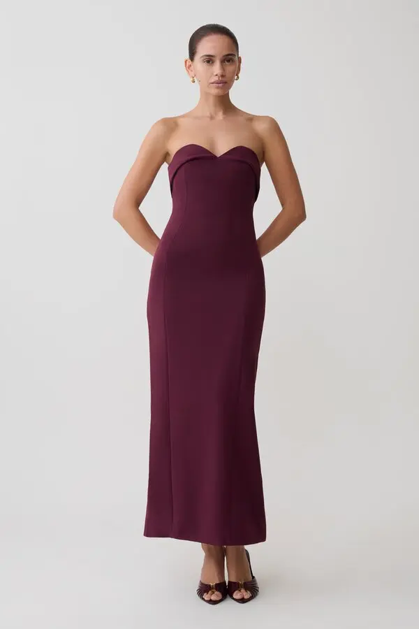 Meshki Cary Folded Strapless Crepe Midi Dress