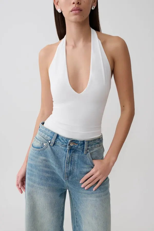Meshki Rebekah Slinky Halter Bodysuit - White