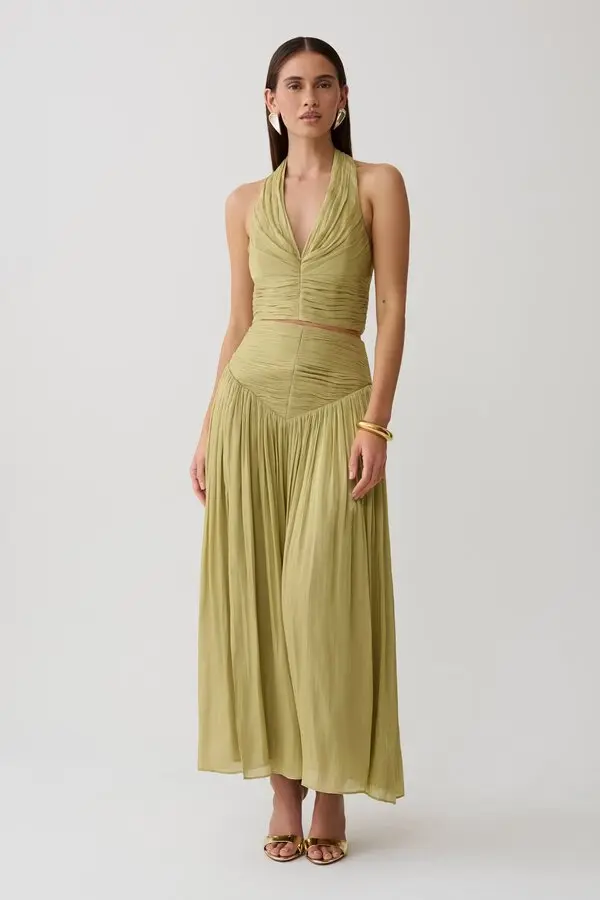 Meshki Makena Gathered Midi Skirt - Green