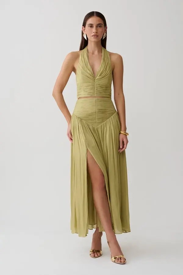 Meshki Makena Gathered Midi Skirt - Green