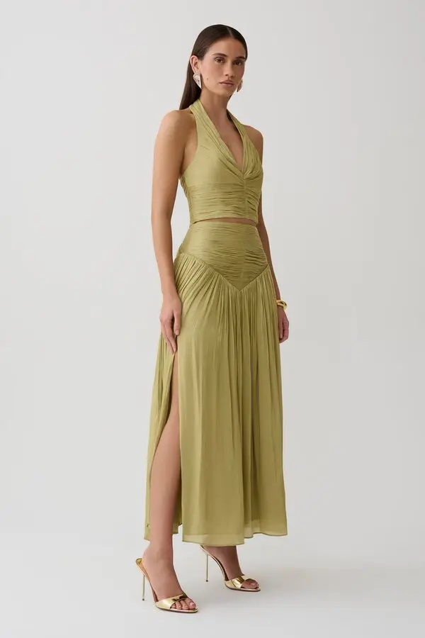 Meshki Makena Gathered Midi Skirt - Green