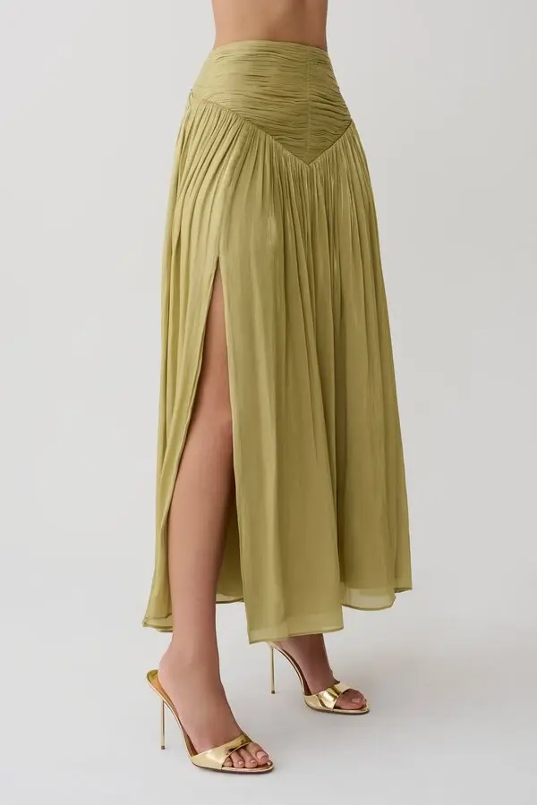 Meshki Makena Gathered Midi Skirt - Green