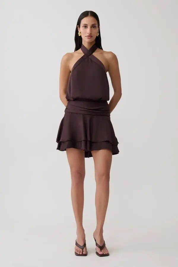 Meshki Poppy Satin Halter Mini Dress