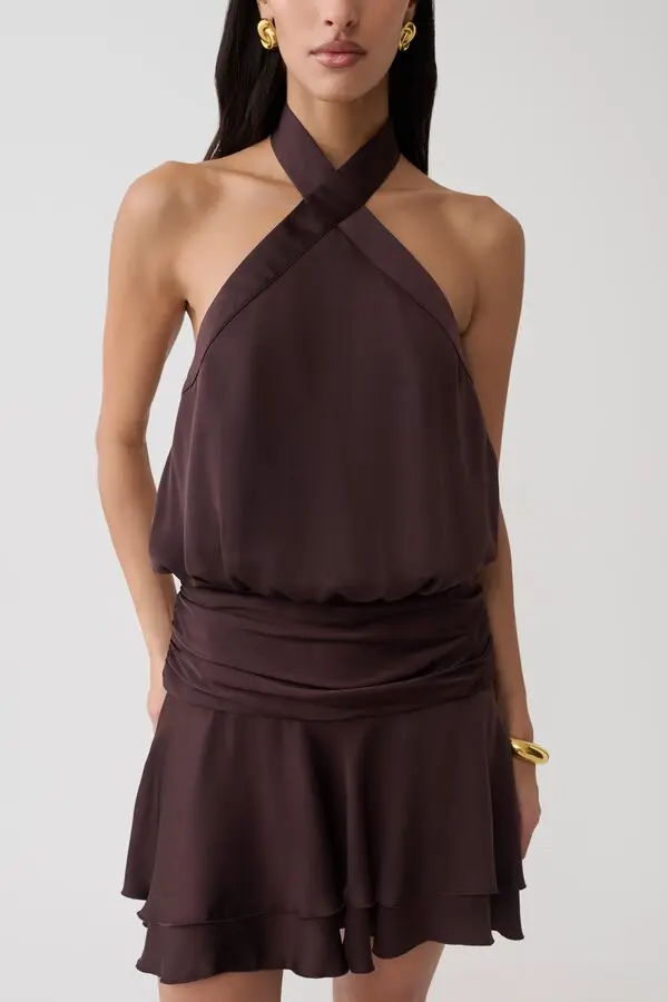 Meshki Poppy Satin Halter Mini Dress
