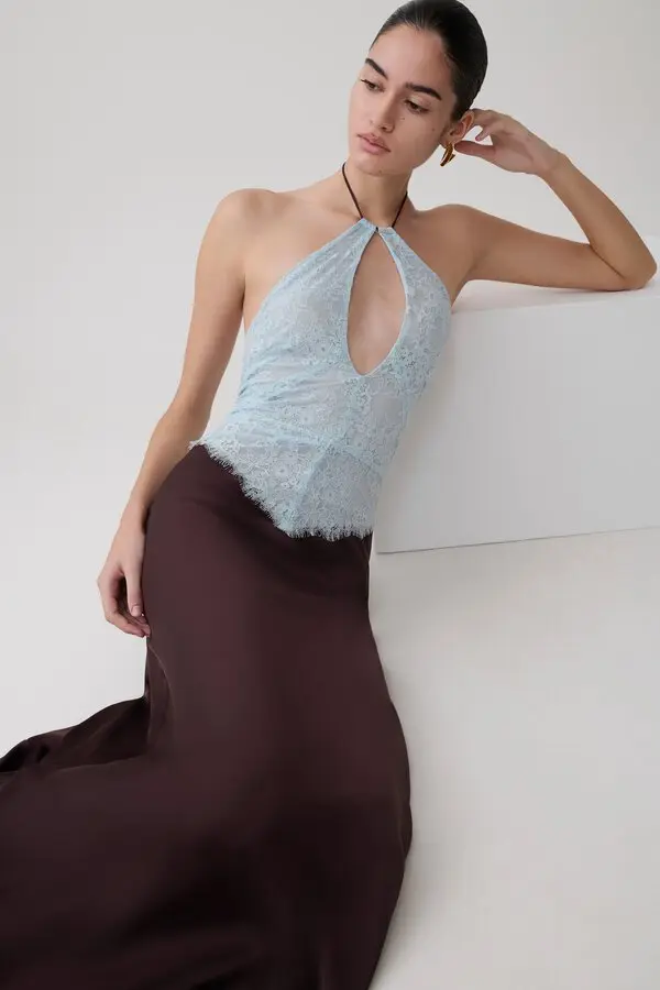 Meshki Sascha Lace And Satin Halter Maxi Dress