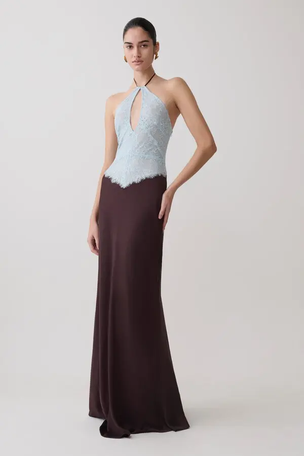 Meshki Sascha Lace And Satin Halter Maxi Dress