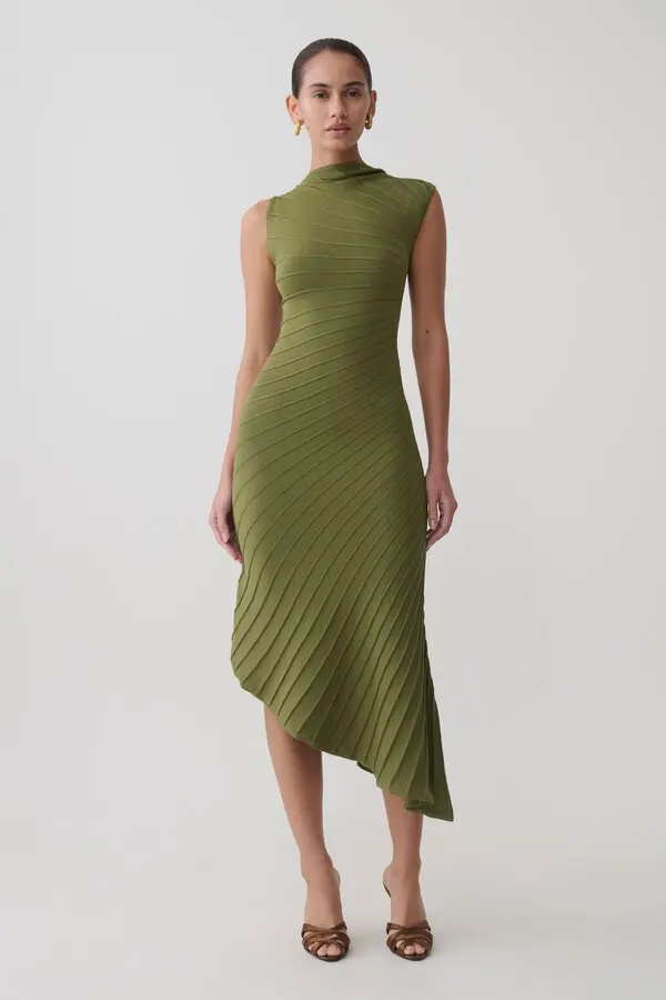 Meshki Milasandra Pleated Knit Dress - Olive
