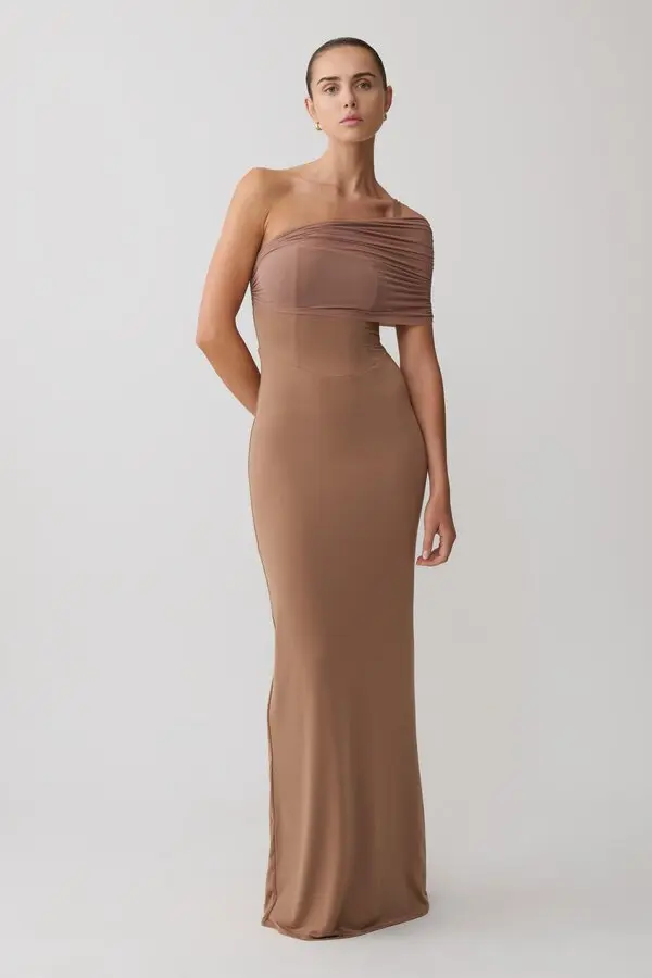 Meshki Hanh One Shoulder Mesh Maxi Dress