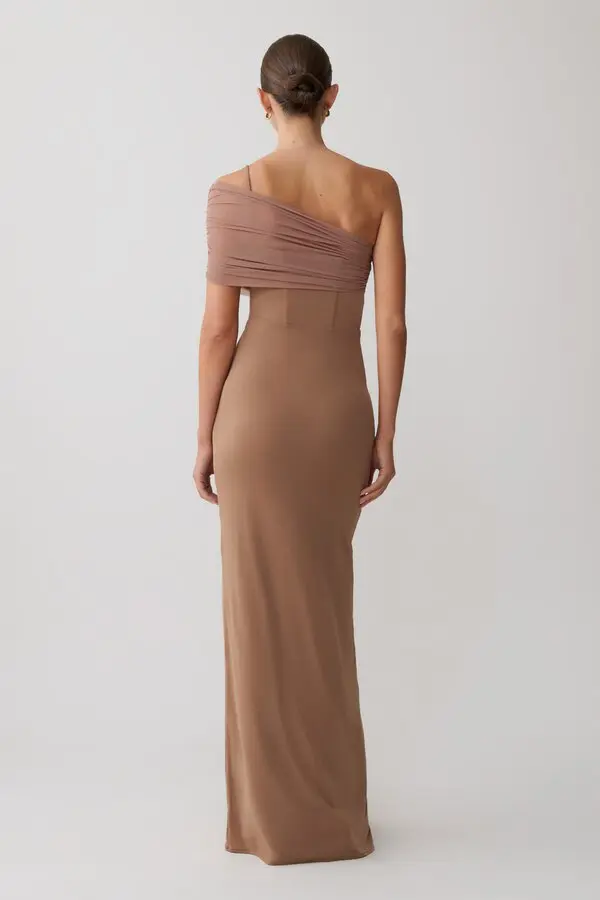Meshki Hanh One Shoulder Mesh Maxi Dress