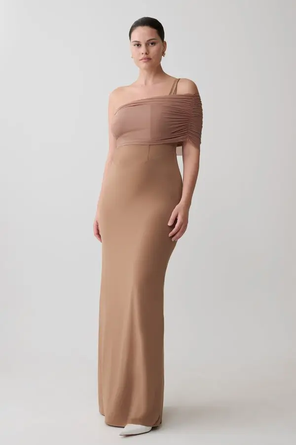 Meshki Hanh One Shoulder Mesh Maxi Dress