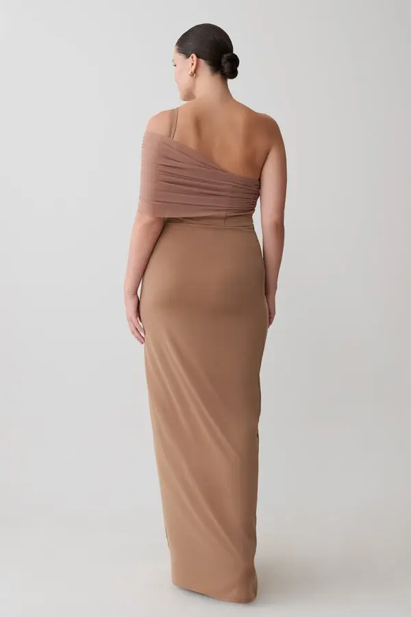 Meshki Hanh One Shoulder Mesh Maxi Dress