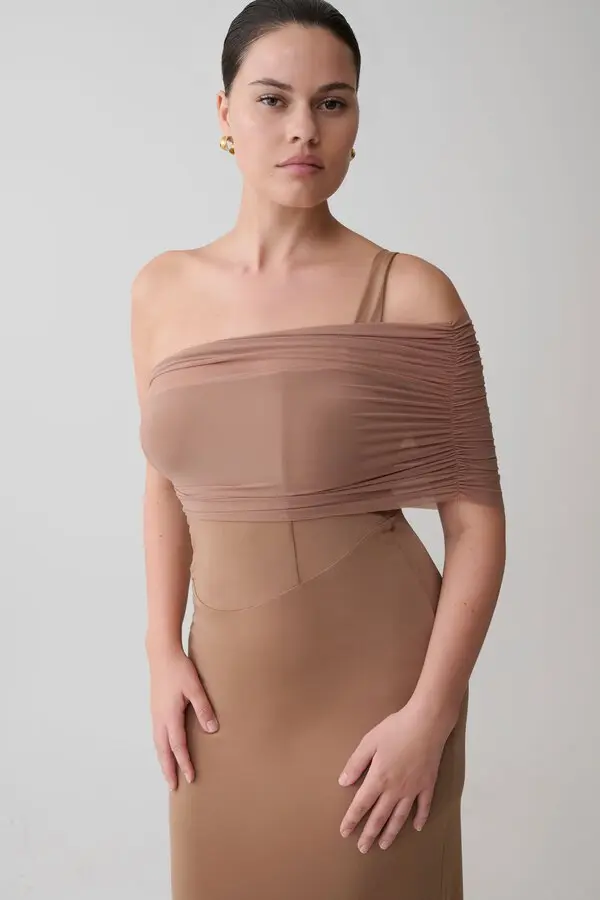 Meshki Hanh One Shoulder Mesh Maxi Dress