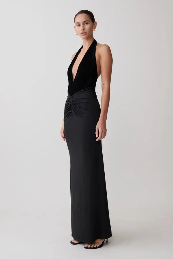 Meshki Lien Mesh Velvet Plunge Midi Dress