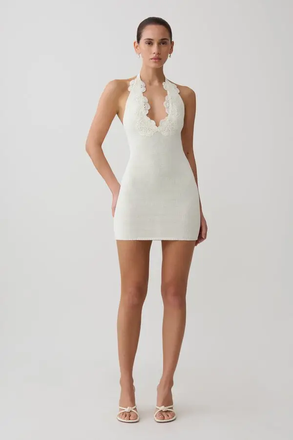 Meshki Bohdie Crochet Halter Mini Dress - Ivory