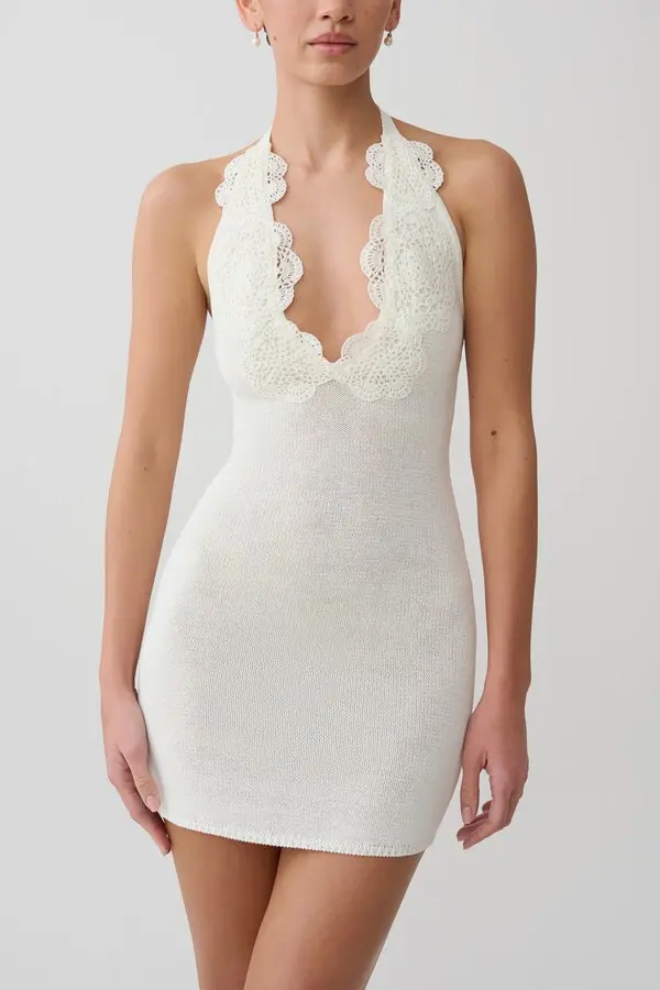 Meshki Bohdie Crochet Halter Mini Dress