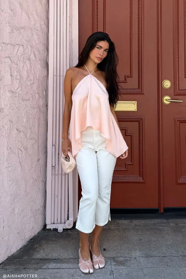 Meshki Adelaide Draped Satin Halter Top