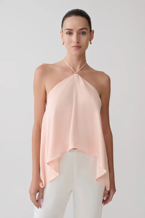 Meshki Adelaide Draped Satin Halter Top