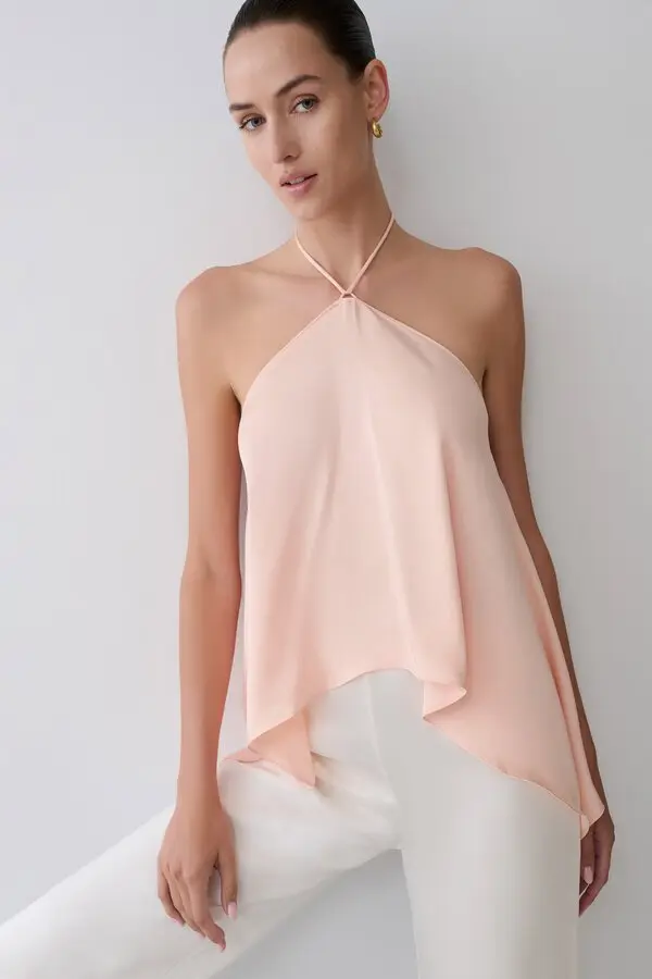 Meshki Adelaide Draped Satin Halter Top