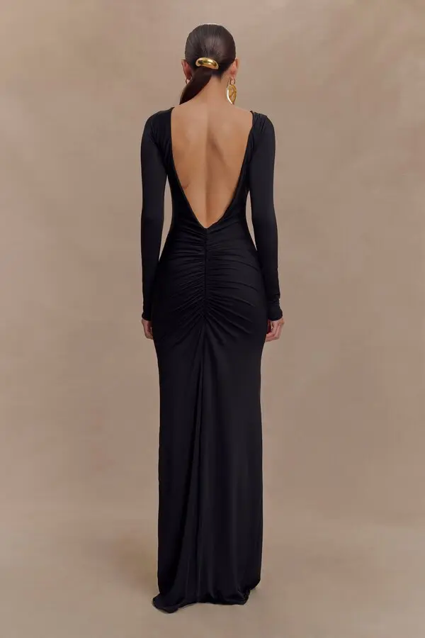 Meshki Louisa Long Sleeve Slinky Maxi Dress - Black