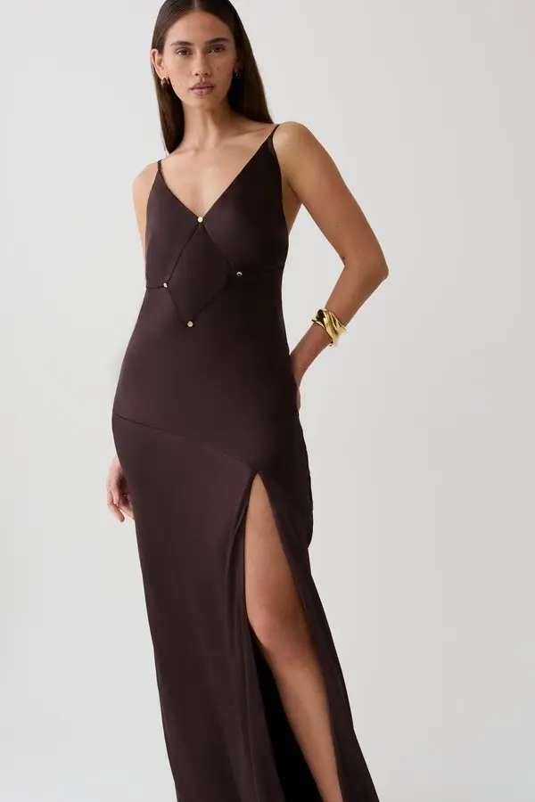 Meshki Maddison V Neck Satin Maxi Dress