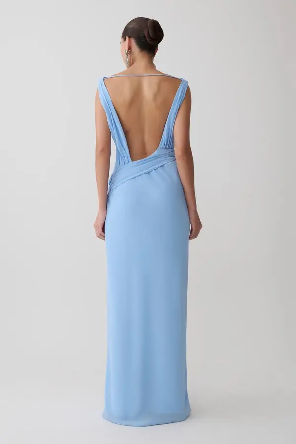 Meshki Marjorie Draped Back Chiffon Maxi Dress
