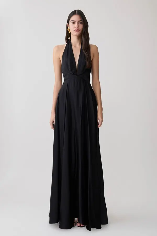 Meshki Rebecca Halter Buttoned Maxi Dress - Black