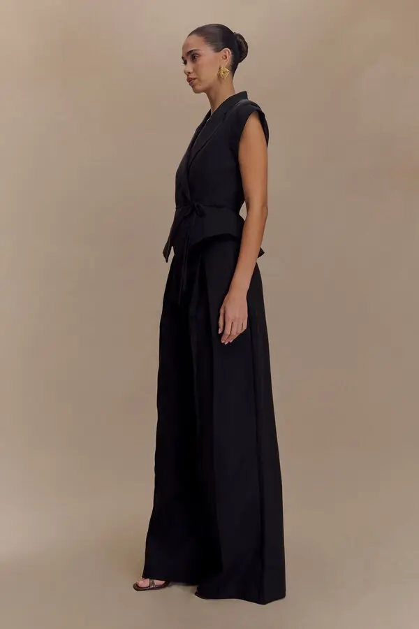 Meshki Raya Mid Rise Wide Leg Linen Pant - Black