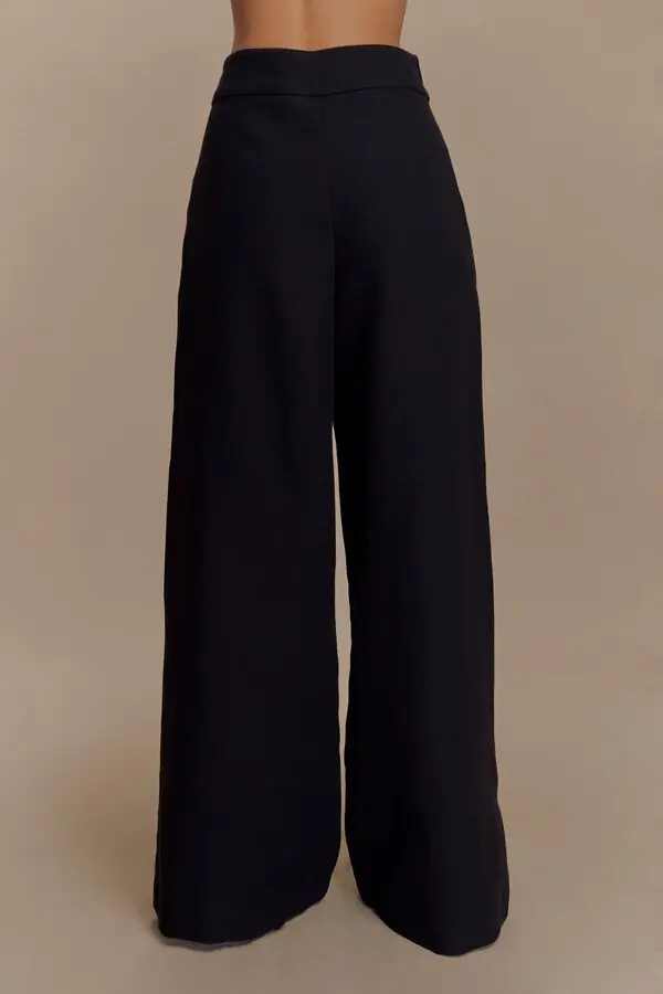 Meshki Raya Mid Rise Wide Leg Linen Pant - Black