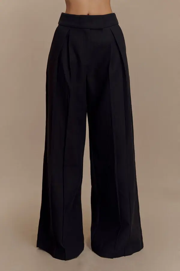 Meshki Raya Mid Rise Wide Leg Linen Pant - Black