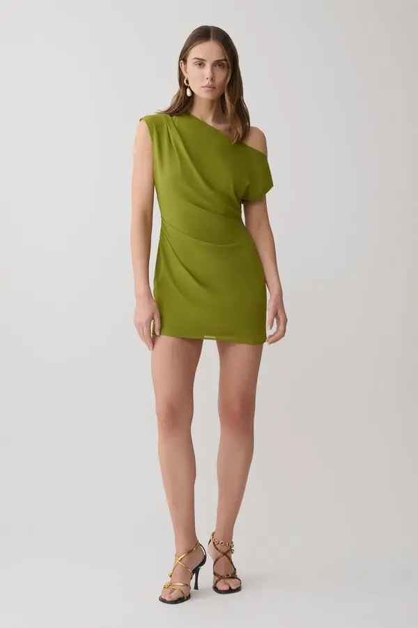 Meshki Hannah Asymmetric Neckline Mini Dress - Olive