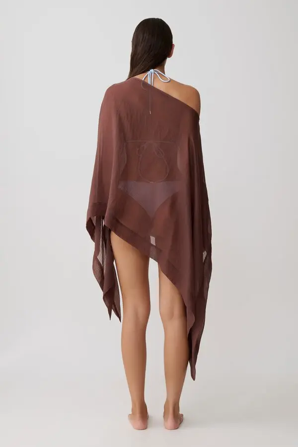 Meshki Leilani Sheer Draped Asymmetric Top - Chocolate