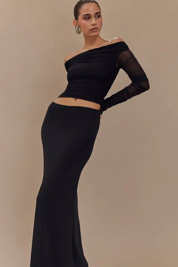 Meshki Darla Mesh And Slinky Off Shoulder Maxi Dress