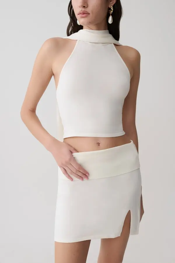 Meshki Misty Halter Backless Knit Top