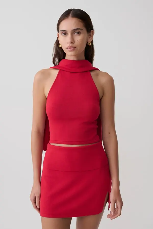 Meshki Misty Halter Backless Knit Top