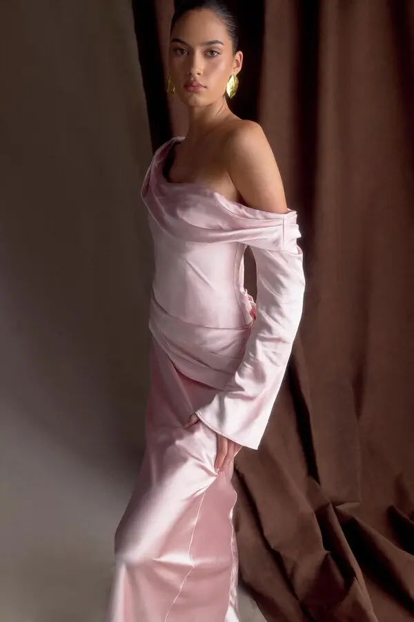 Meshki Iris Long Sleeve Satin Maxi Dress