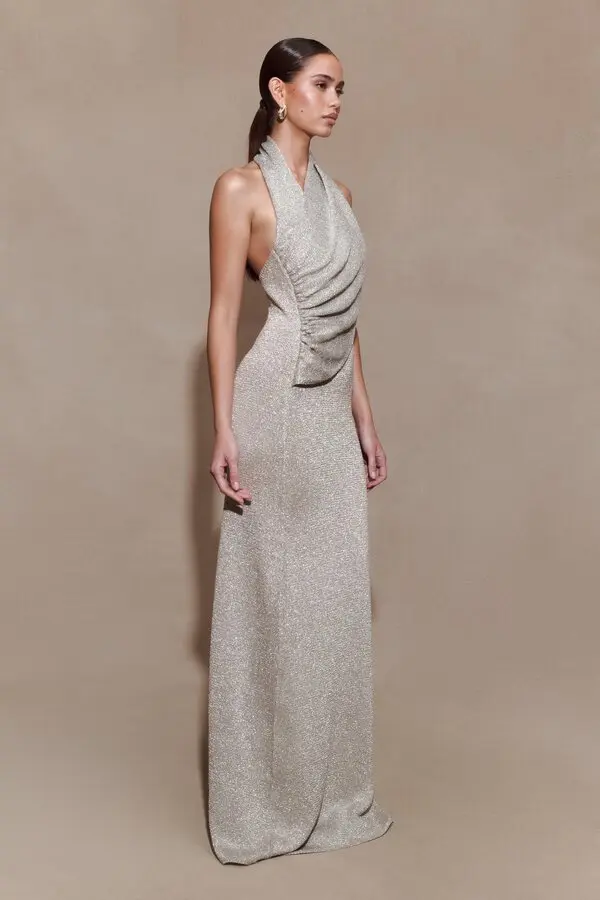 Meshki Elma Lurex Knit Halter Maxi Dress