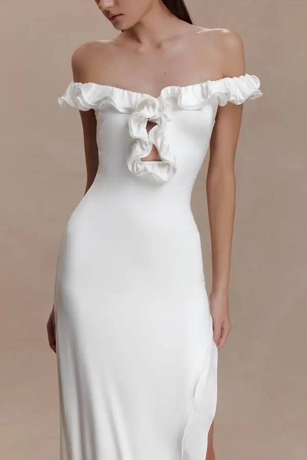Meshki Allegra Off Shoulder Ruffle Midi Dress