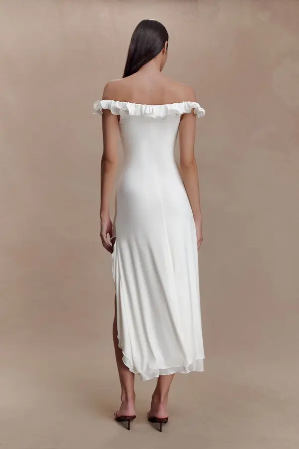 Meshki Allegra Off Shoulder Ruffle Midi Dress