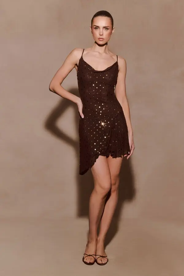 Meshki Zahra Diamante Cowl Mini Dress - Plum